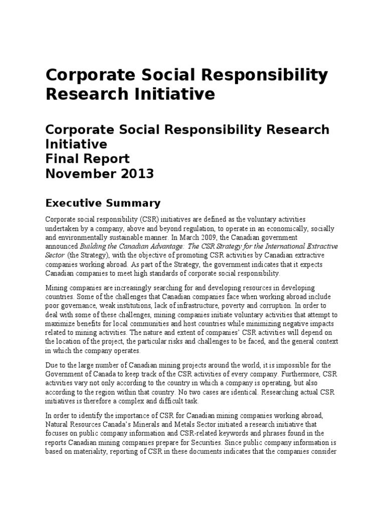 Corporate Social Responsibility Research Initiative | PDF | Corporate ...