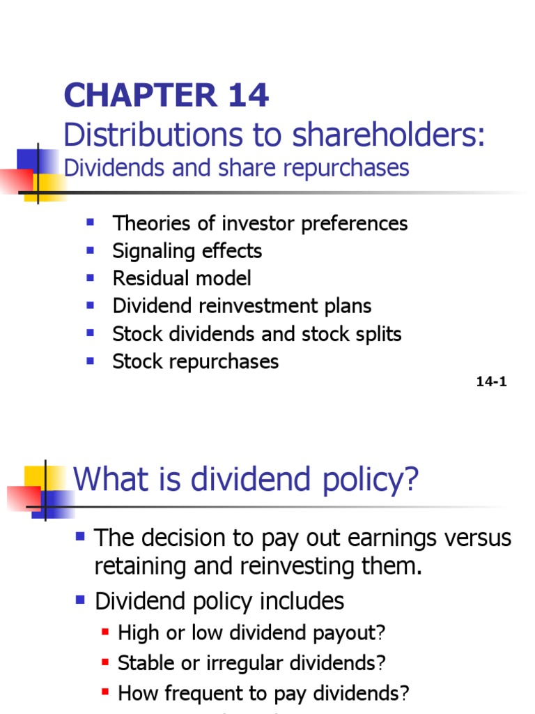 Ch14 Distributions Shareholders Dividends And Share Repurchases Pdf