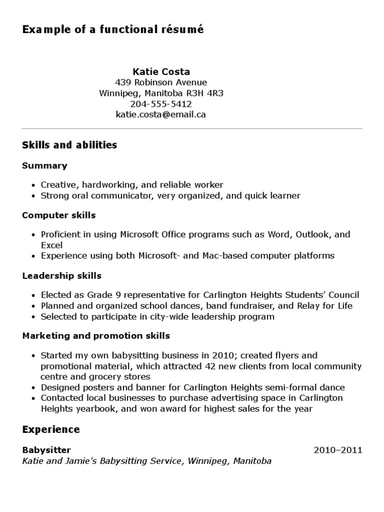 Example of A Functional Resume | PDF
