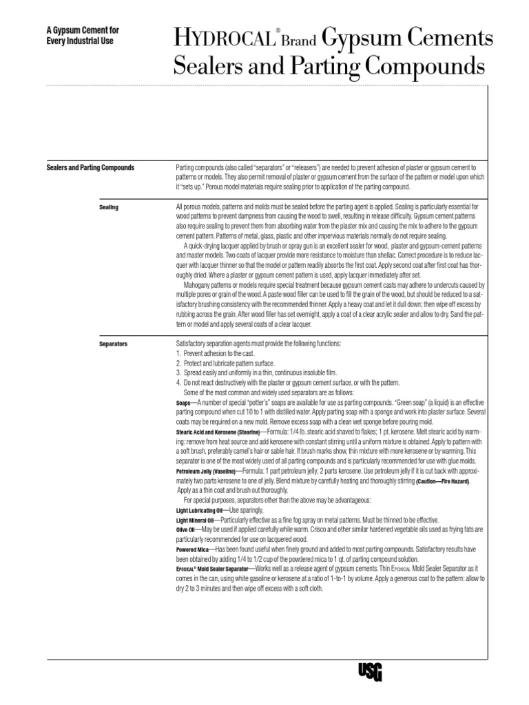 Usg Plasters Hydrocal Gypsum Cements Sealers Parting Compounds Brochure ...