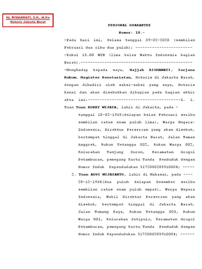Final Tpa 2 - Akta Personal Guarantee | PDF