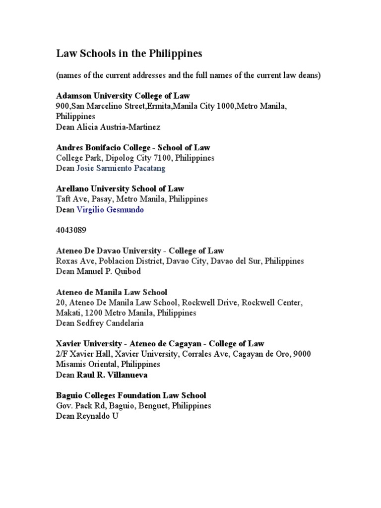 Law Schools and Deans in the Philippines | PDF | Metro Manila | Manila