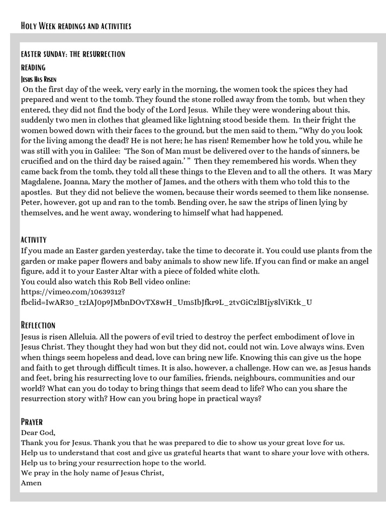 Holy Week Readings and Activities Easter Sunday: The Resurrection ...
