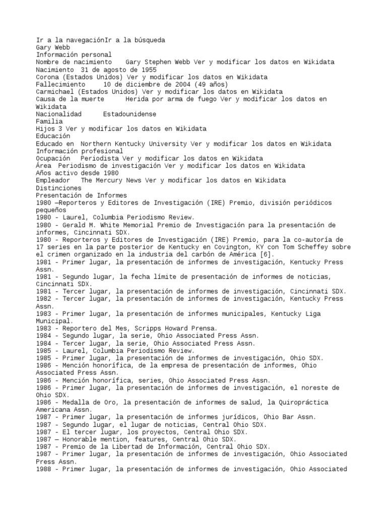 Gary Webb: Periodista y su legado | PDF | Agitación | Thriller y crimen