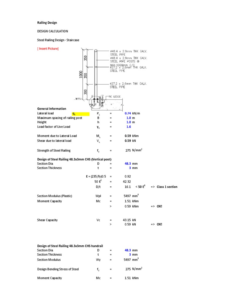 Steel Railing Design Calculations | PDF