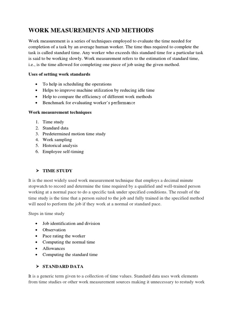 Work Measurement Techniques & Methods Guide | PDF | Sampling ...