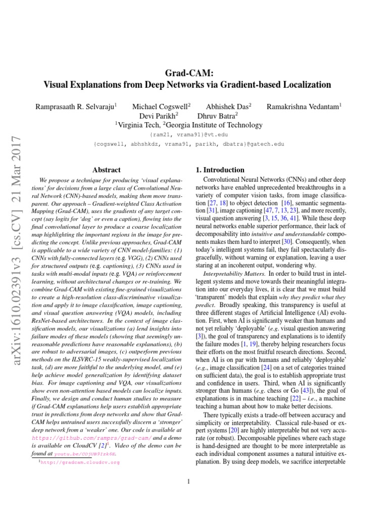 Grad-CAM: Visual Explanations From Deep Networks Via Gradient-Based Localization | PDF ...