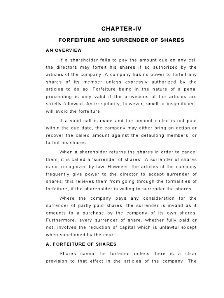 Chapter-Iv: Forfeiture and Surrender of Shares | PDF | Government | Justice