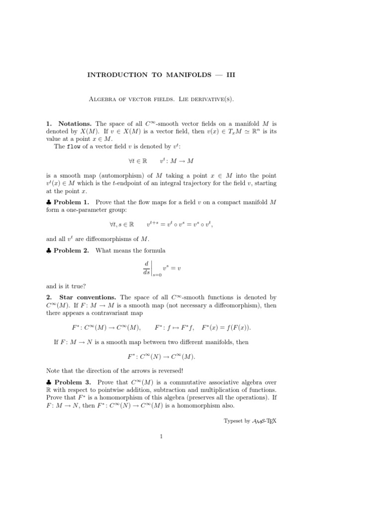 Algebra of Vector Fields | PDF | Field (Mathematics) | Derivative