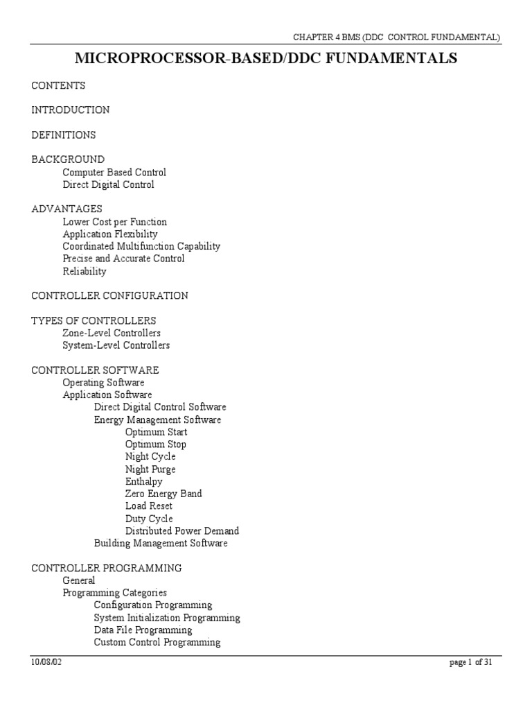 Microprocessor-Based/Ddc Fundamentals: Chapter 4 Bms (DDC Control ...