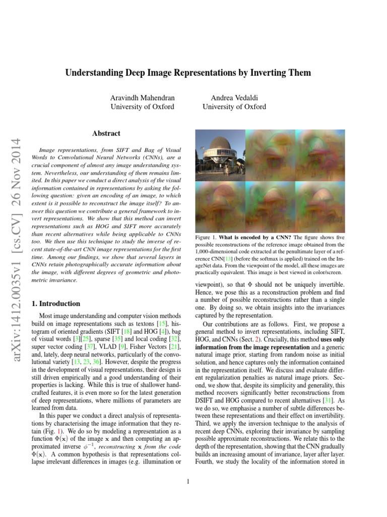 Understanding Deep Image Representations By Inverting Them Pdf Pdf Cybernetics Cognitive 