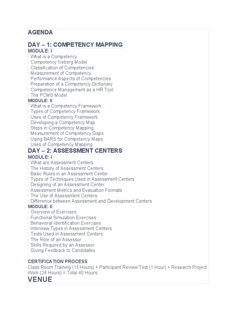 Competency Mapping & Assessment Centers Training | PDF | Career ...