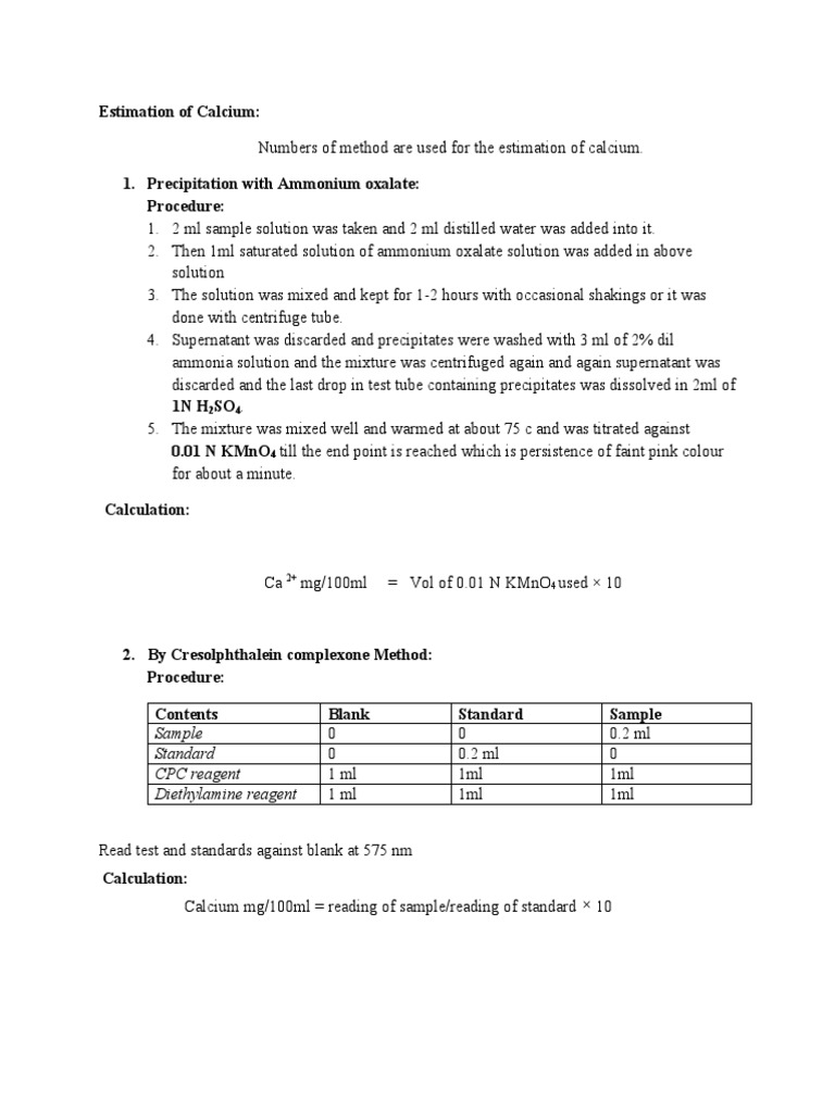 Calcium Estimation | PDF