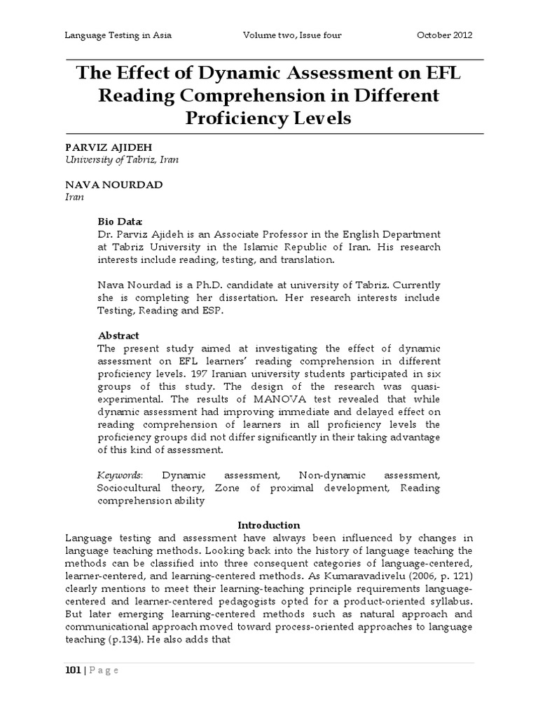 Dynamic Assessment in EFL Reading Skills | PDF | Educational Assessment ...
