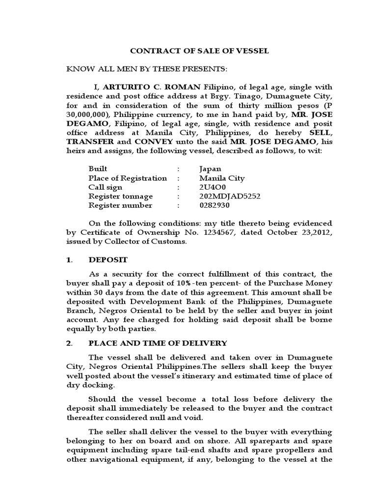 Contract of Sale of Vessel | PDF | Private Law | Common Law