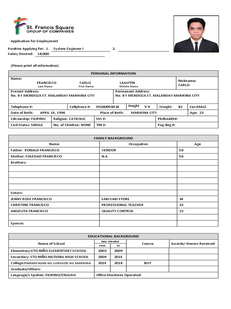 Personal Information: Last Name First Name Middle Name | PDF