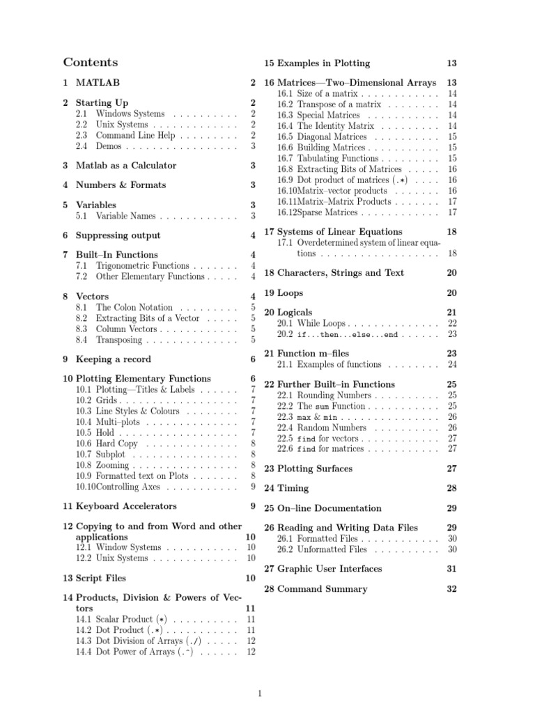 Matlab Notes Pdf Matlab Matrix Mathematics