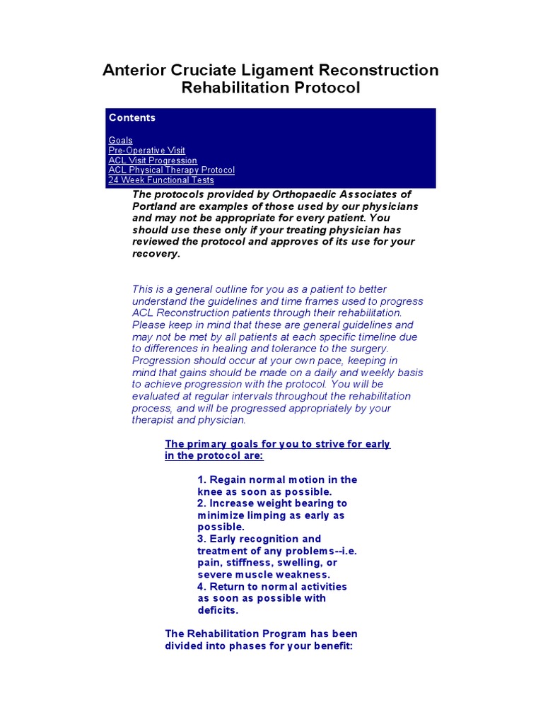 Anterior Cruciate Ligament Reconstruction Rehabilitation Pro | PDF ...