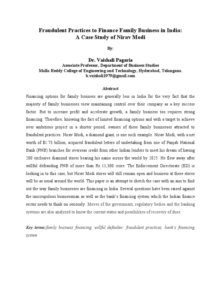 Fraudulent Practices To Finance Family Business in India: A Case Study ...