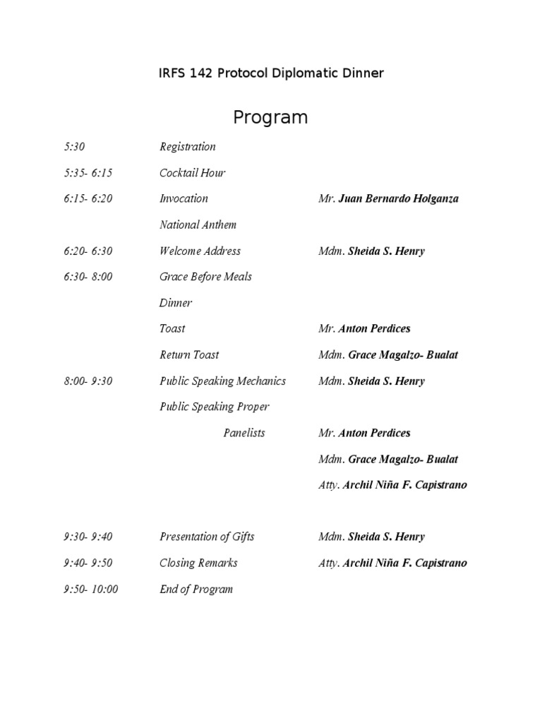 Diplomatic Dinner & Speaking Event | PDF