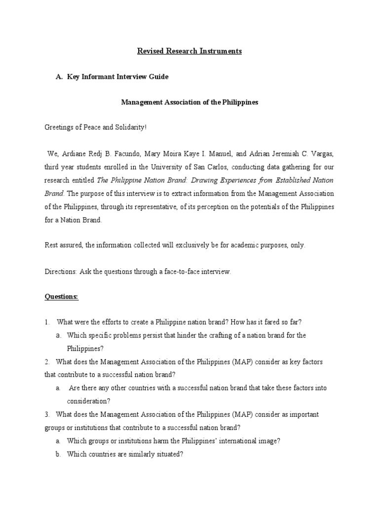 A. Key Informant Interview Guide Management Association of The ...
