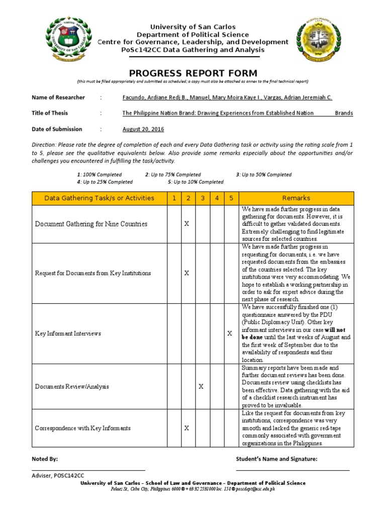 Progress Report Form: Document Gathering For Nine Countries | PDF | Science