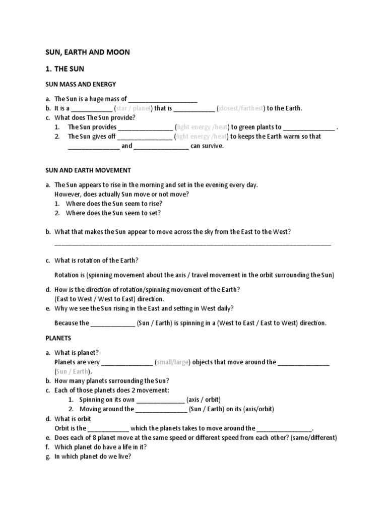 SUN EARTH MOON Test | PDF | Solar Eclipse | Earth