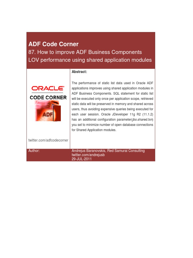 ADF Code Corner: 87. How To Improve ADF Business Components LOV Performance Using Shared ...