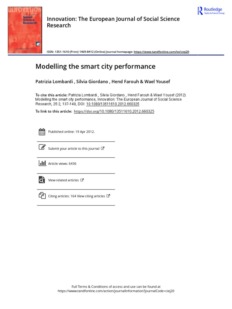 Smart City Performance Modelling | PDF | Innovation | Governance