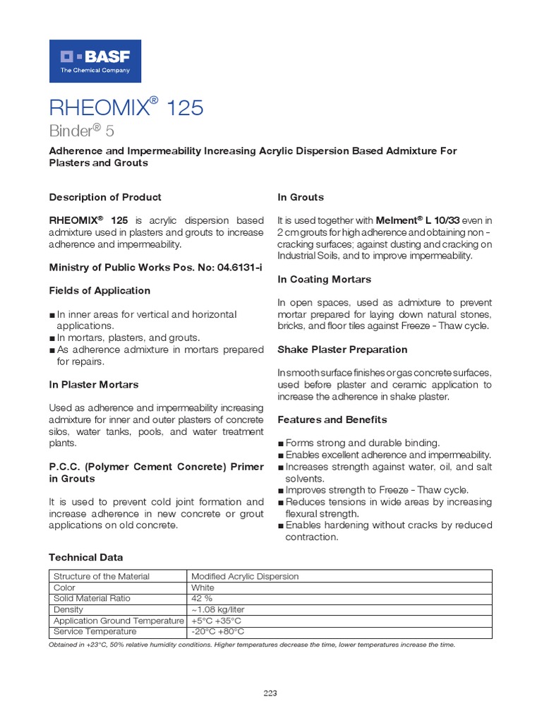 Rheomix 125: Binder 5 | PDF | Mortar (Masonry) | Concrete