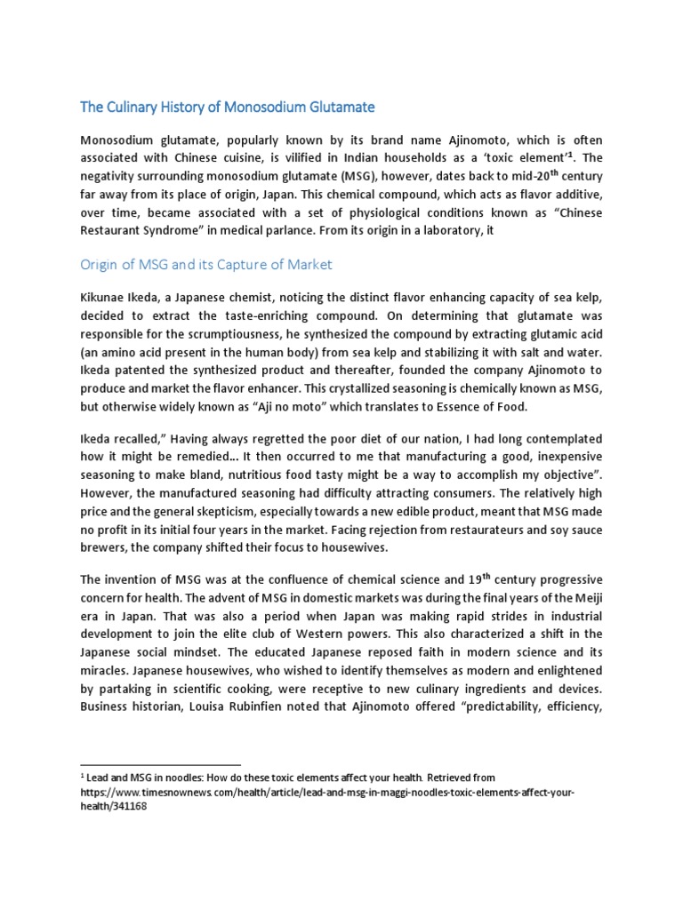 History and Impact of Monosodium Glutamate | PDF | Glutamic Acid | Foods
