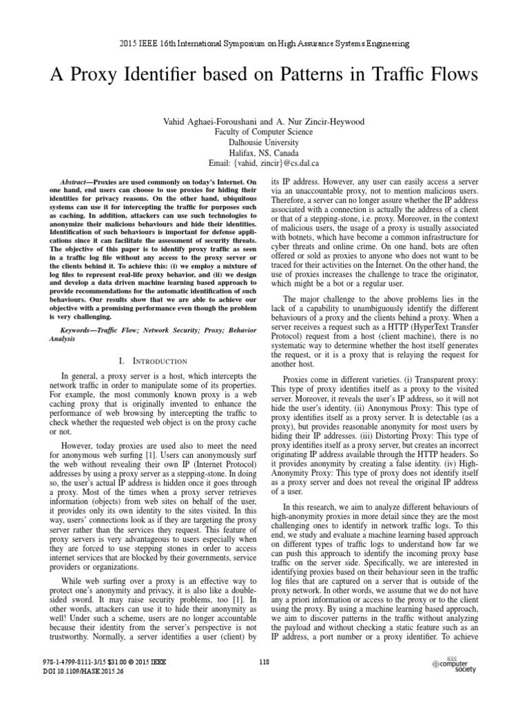 A Proxy Identifier Based On Patterns in Traffic Flows | PDF | Proxy ...