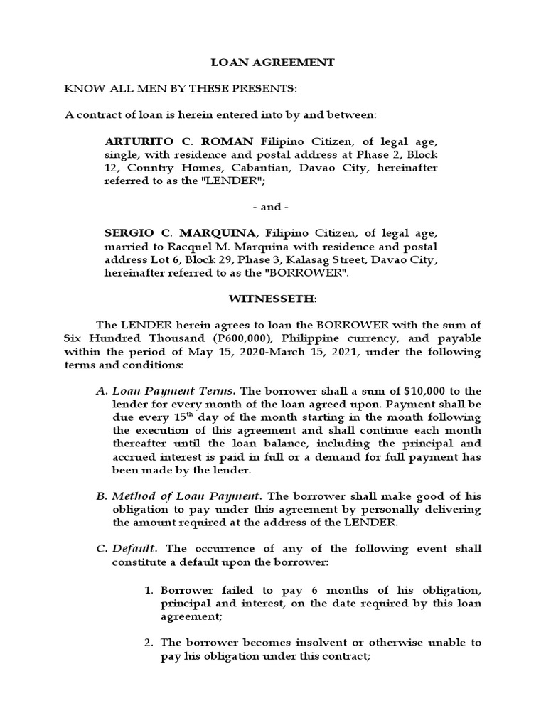 Loan Agreement Sample | PDF | Debtor | Loans