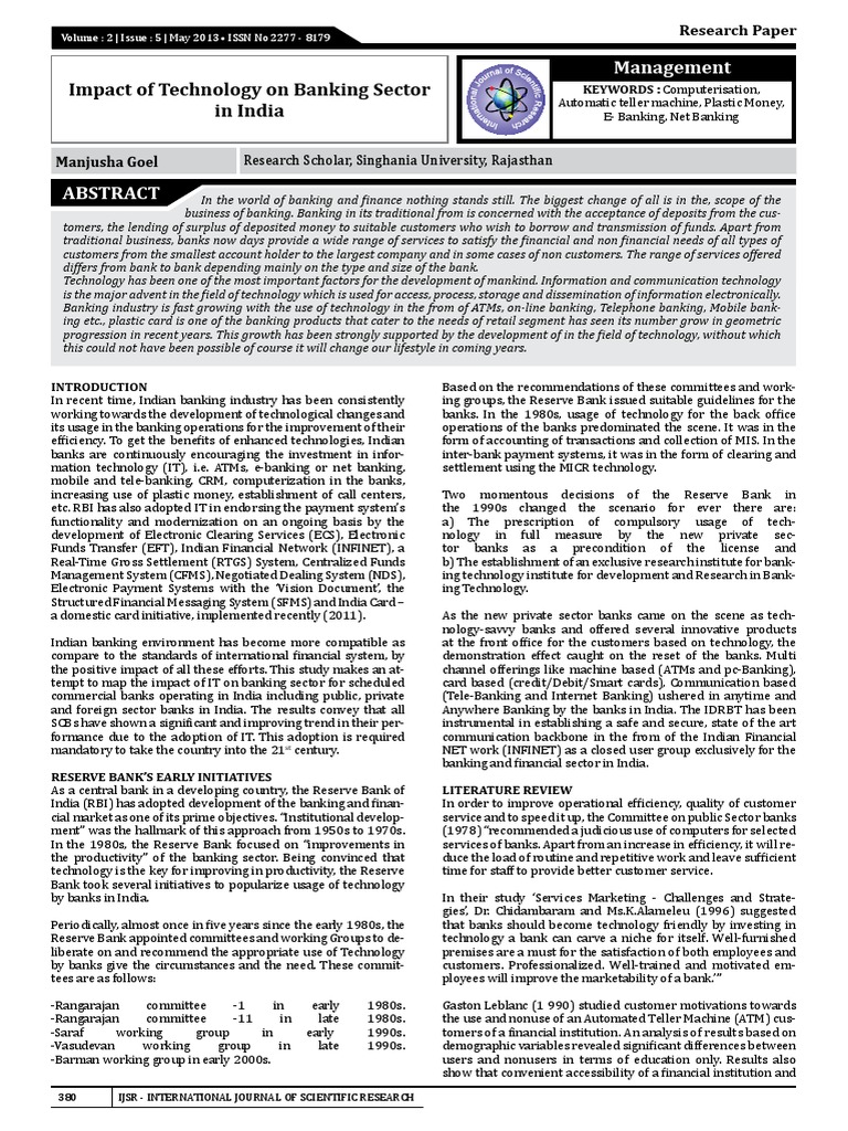 Impact of Technology in Indian Banking | PDF | Payment System | Banks