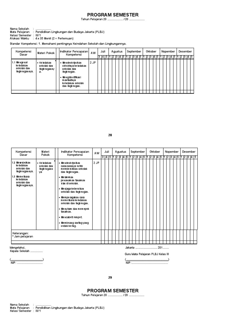 Program Semester PLBJ Kelas Iii Semester 1 - 2 | PDF