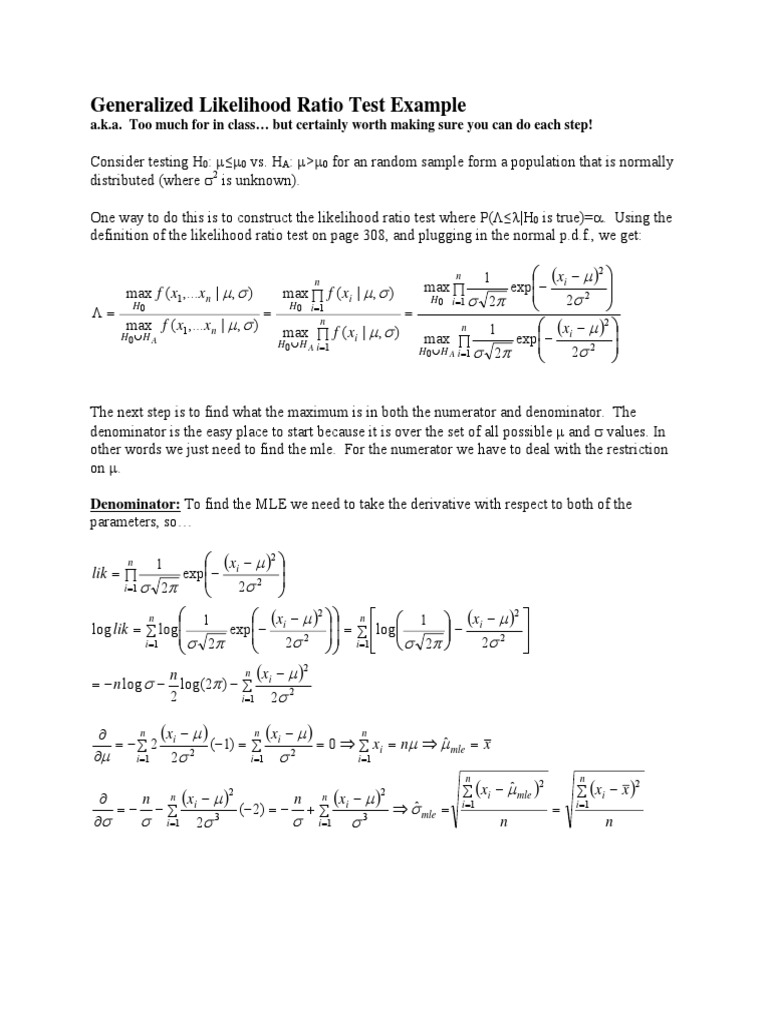 Generalized Likelihood Ratio Test Example: X X F X X F X X F | PDF ...