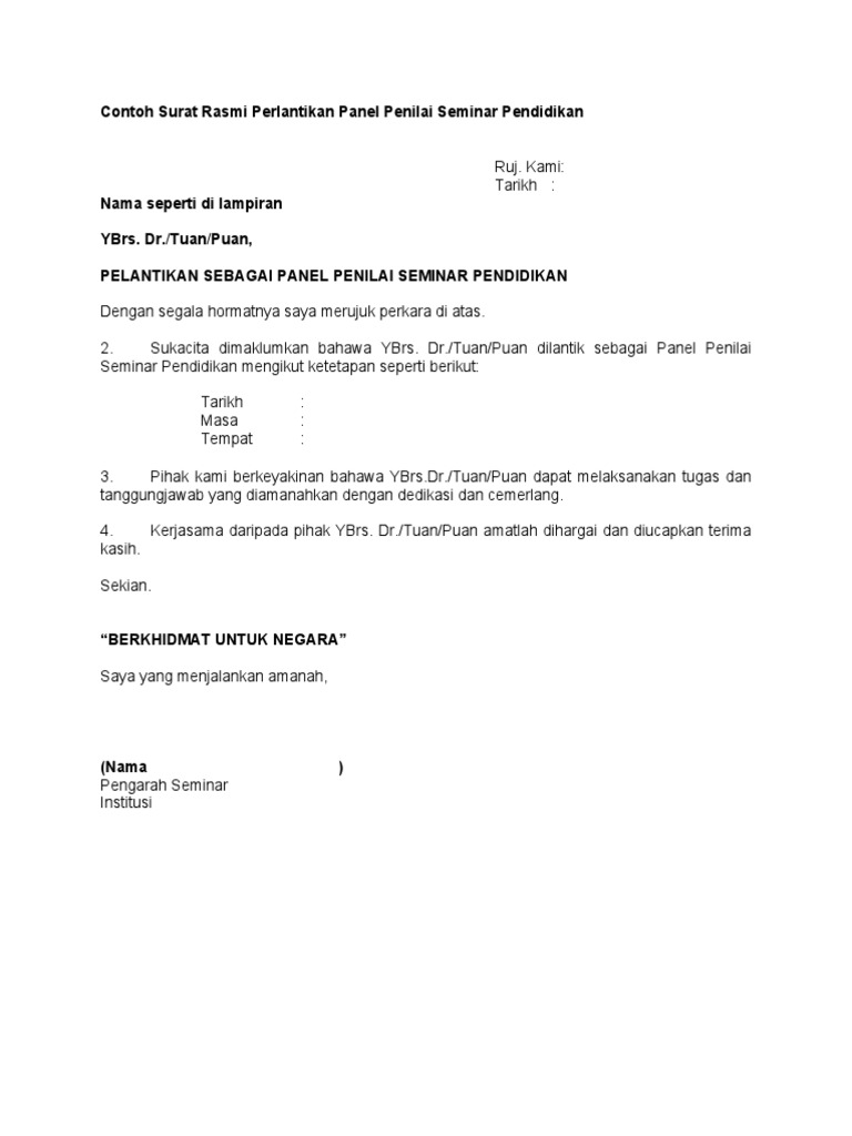 Surat Lantikan Panel Penilai Seminar Jiwa Pendidik | PDF