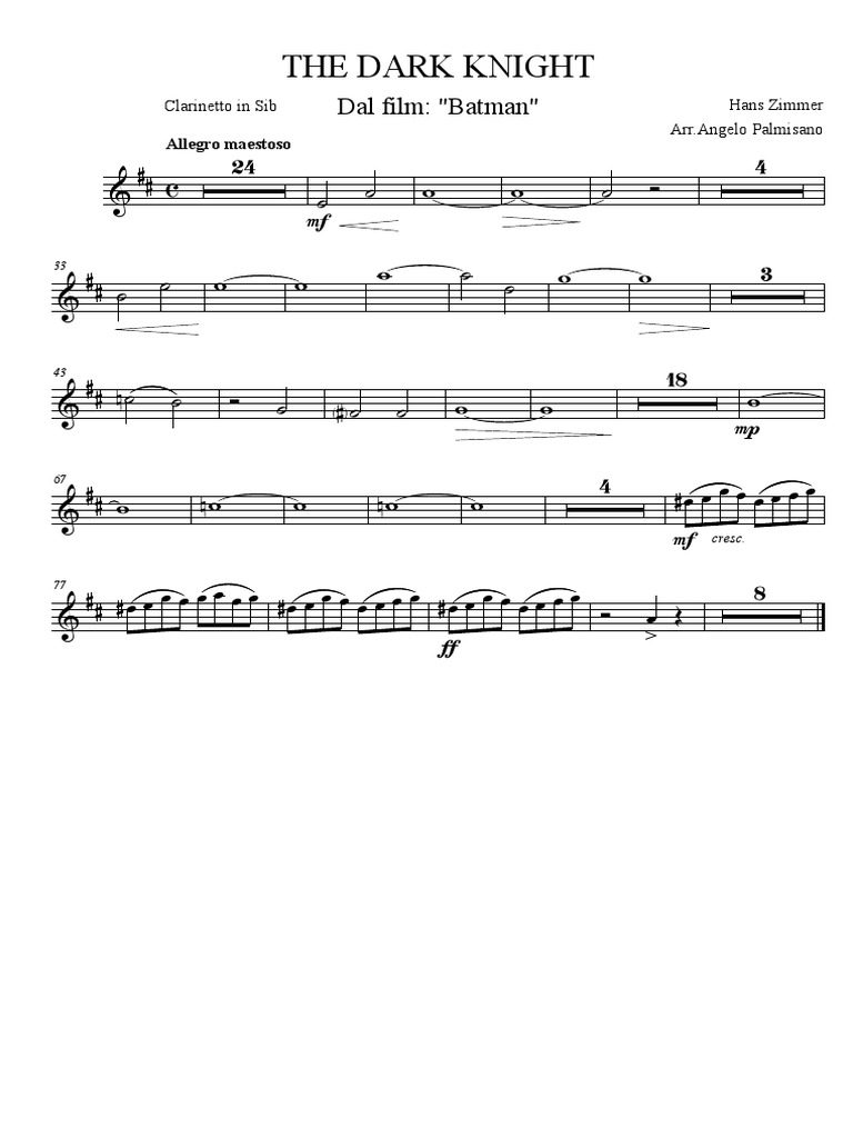 Dark Knight Clarinet Sheet Music | PDF