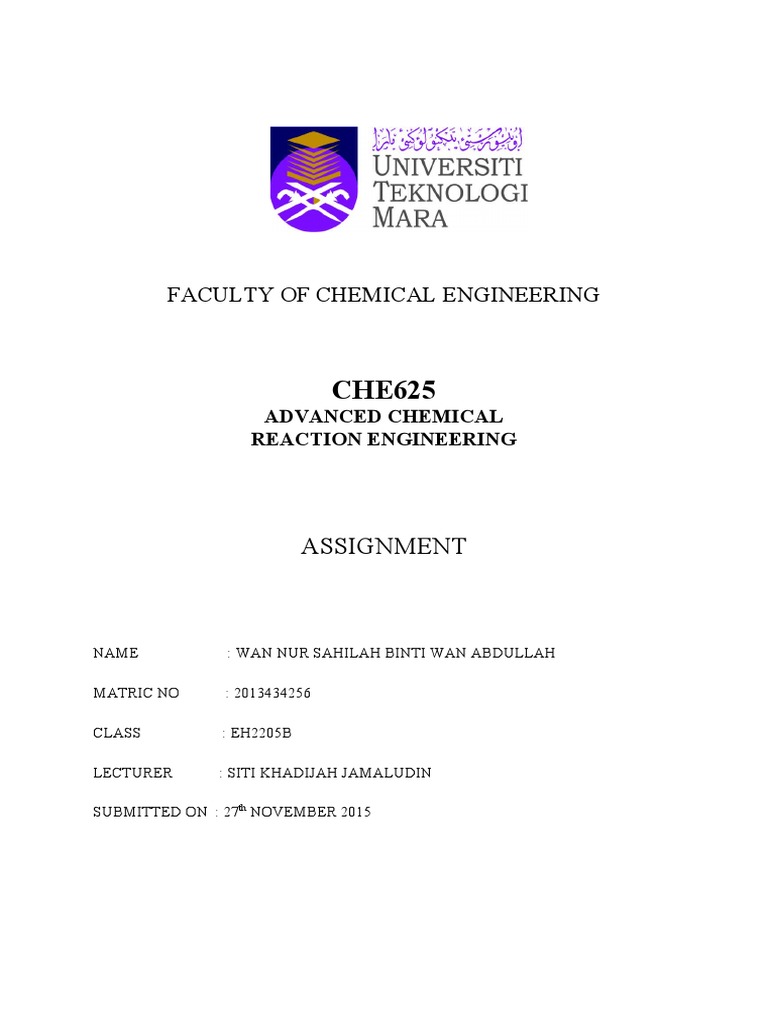Faculty of Chemical Engineering: Assignment | PDF