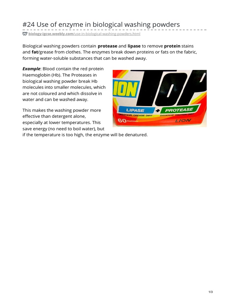 Enzymes in Biological Washing Powders | PDF | Enzyme | Biochemistry
