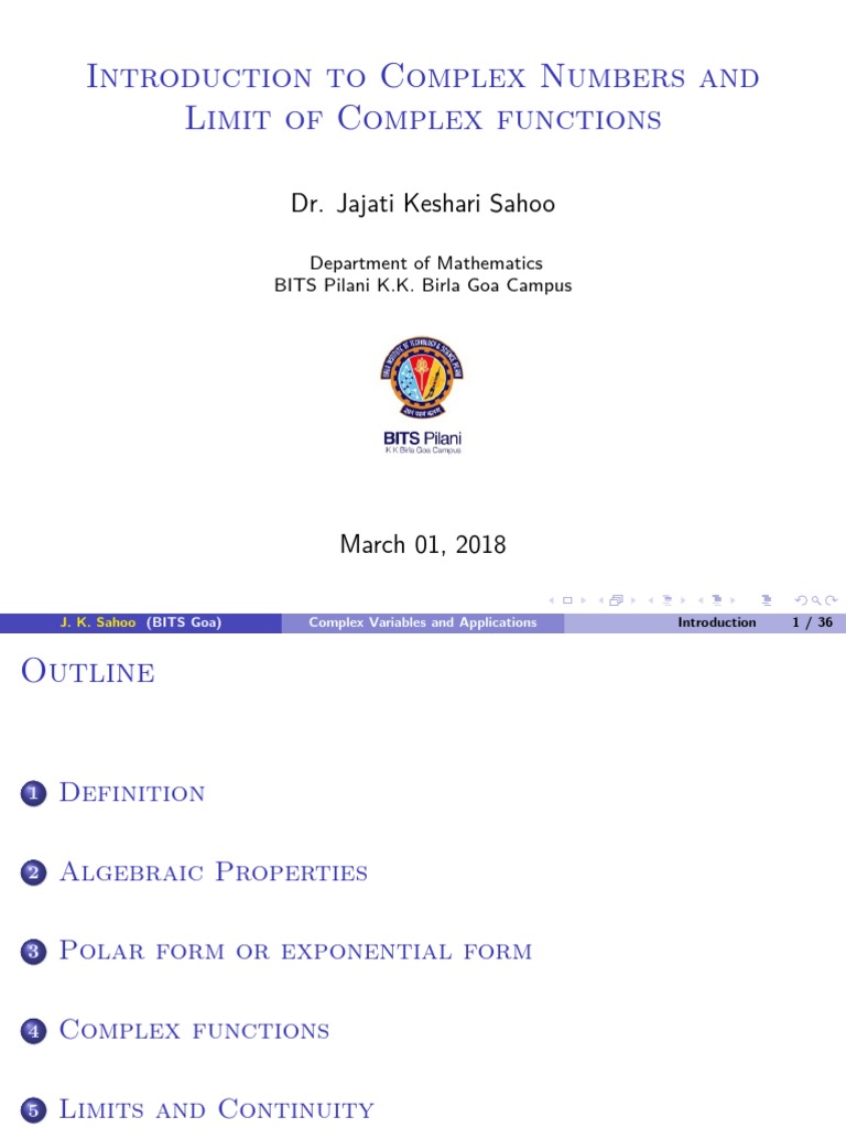 Introduction To Complex Numbers and Limit of Complex Functions | PDF | Complex Number | Function ...