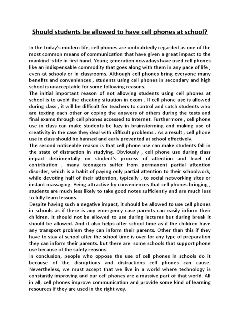 Should students be allowed cell phones at school | PDF | Mobile Phones ...