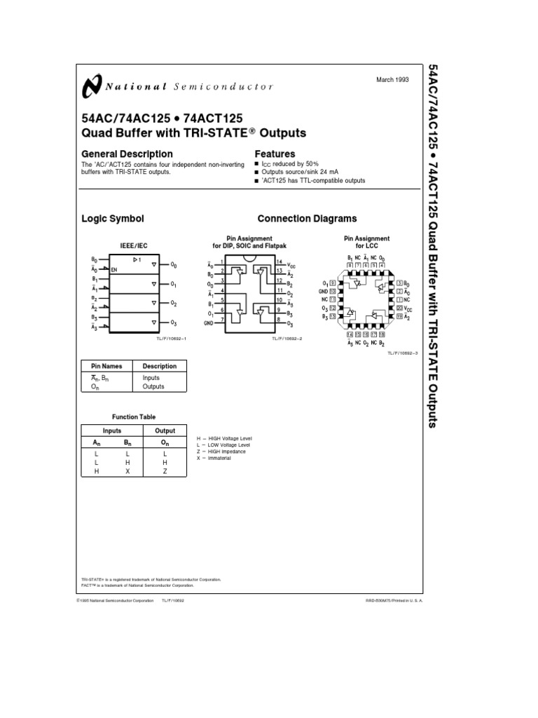 74AC125 - Quad Buffer With TRI-STATE Outputs | PDF | Electrical ...
