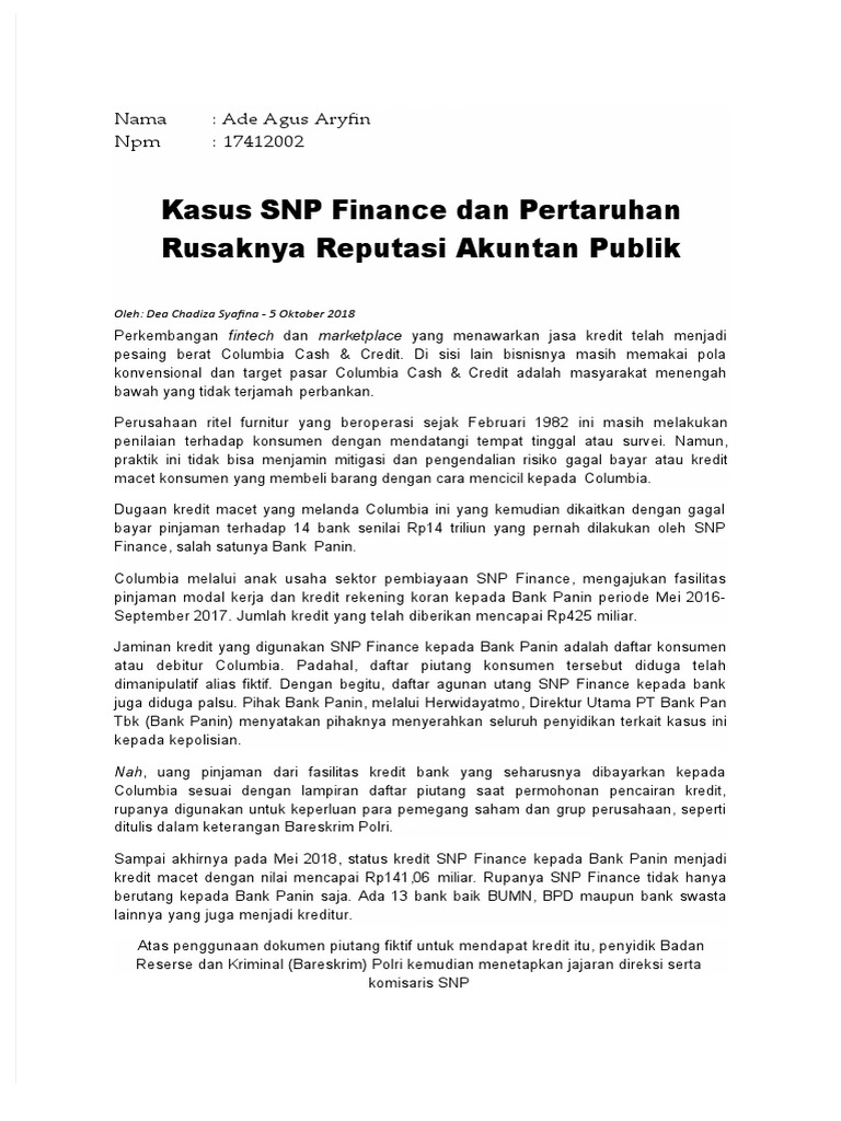 (PDF) Tugas 1 Kasus SNP Finance Dan Pertaruhan Rusaknya Reputasi ... (PDF) Tugas 1 Kasus SNP Finance Dan Pertaruhan Rusaknya Reputasi ...