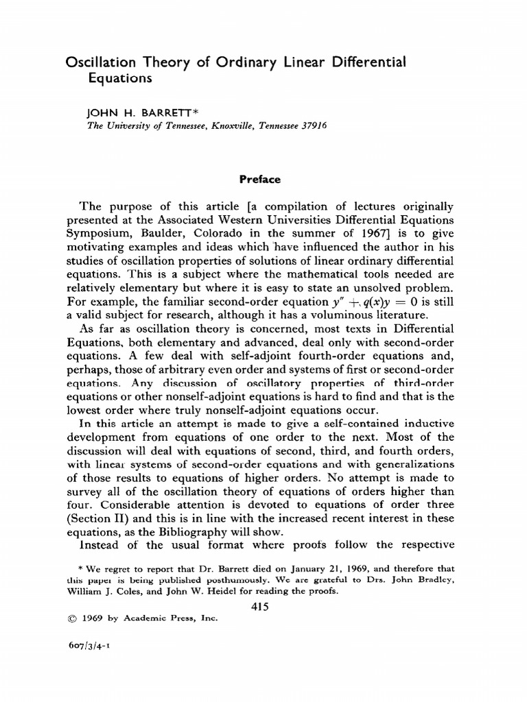 Oscillation Theory of Differential Equations | PDF | Differential ...