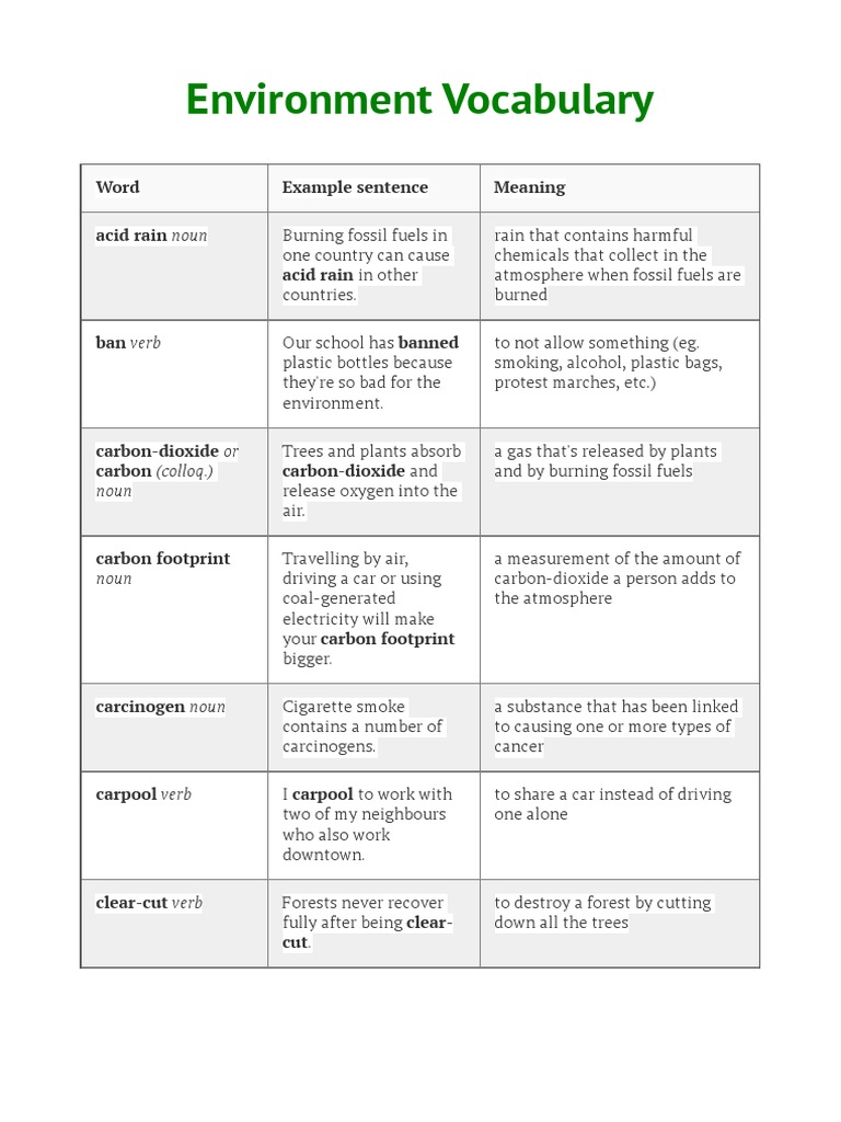 Environment Vocabulary | PDF | Pollution | Waste