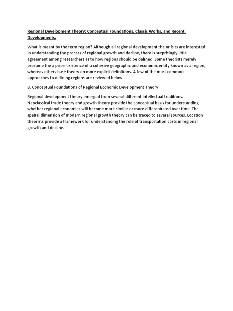 Regional Development Theory: Conceptual Foundations, Classic Works, and ...