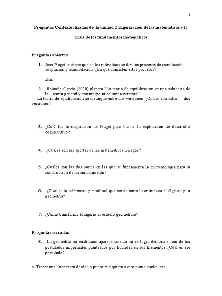 Preguntas sobre Matemáticas y Epistemología | PDF | Aritmética | Geometría