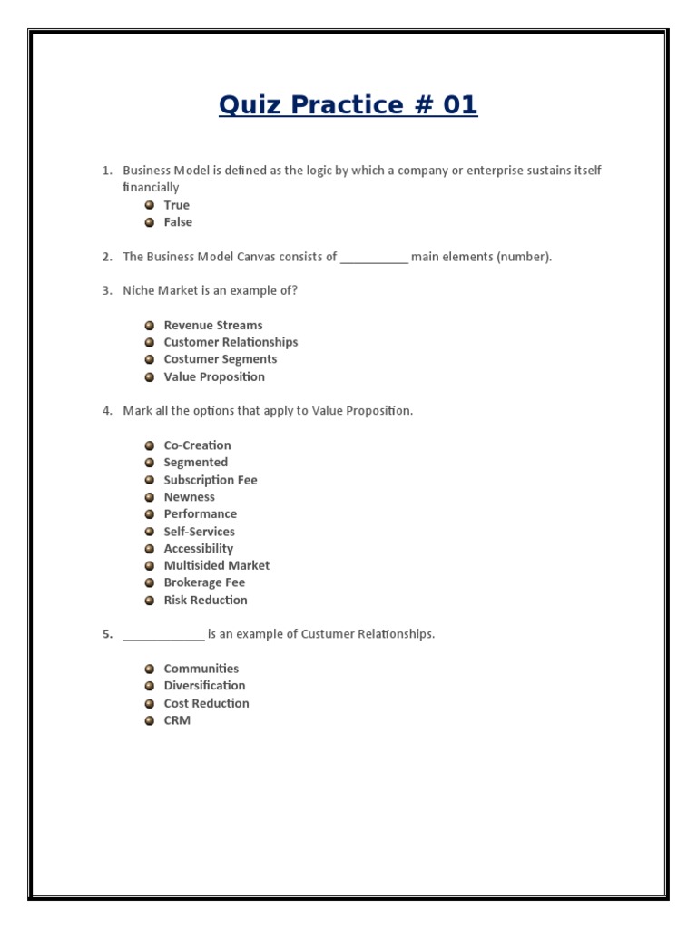 Business Model Quiz Practice | PDF