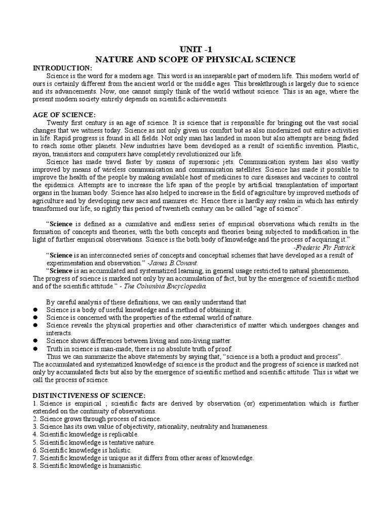 Unit - 1 Nature and Scope of Physical Science | PDF | Scientific Method ...